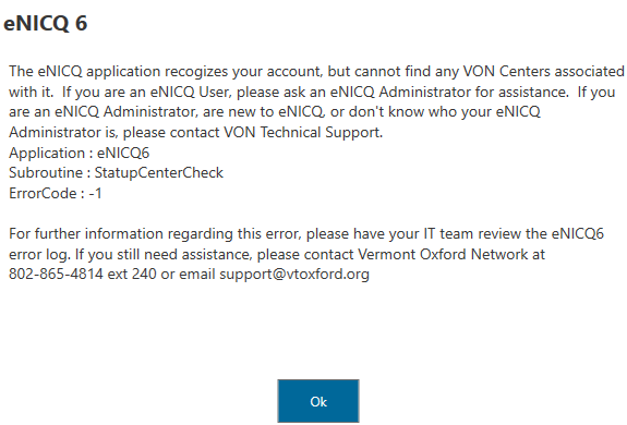 eNICQ 6 - Login Error When Using VON Logins – Help Center